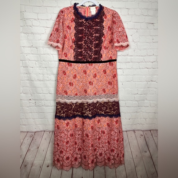 foxiedox | Dresses | Foxiedox Sadie Midi Dress Pink Lace Sheer Prairie ...